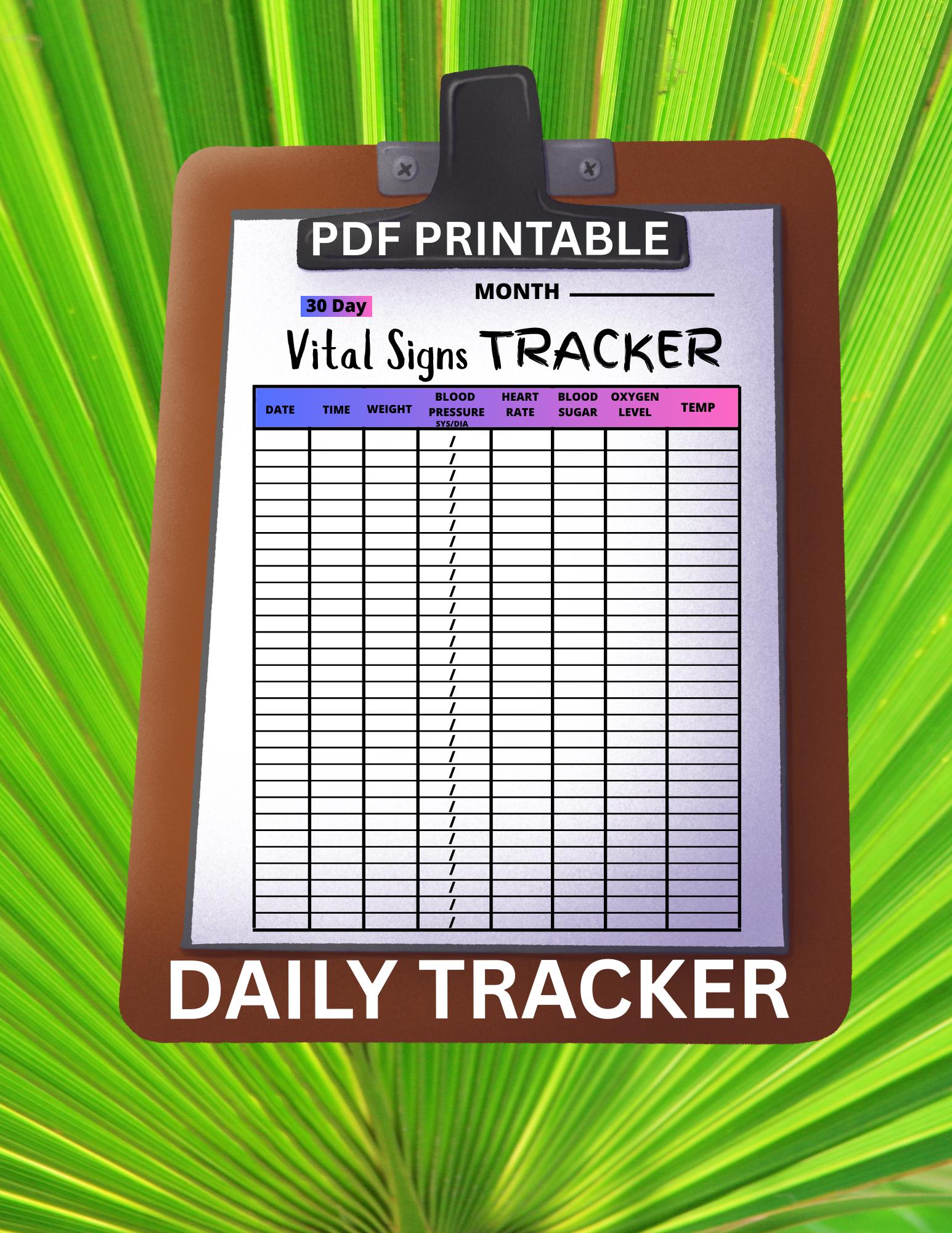 30 Day Vital Signs Tracker: Daily Health Log, Wellness Journal (PDF ...