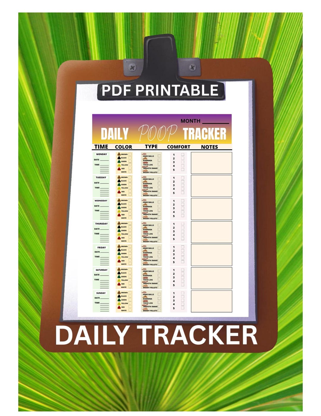 Daily Poop Tracker Printable Sheets, Bowel Movement Journal Planner ...