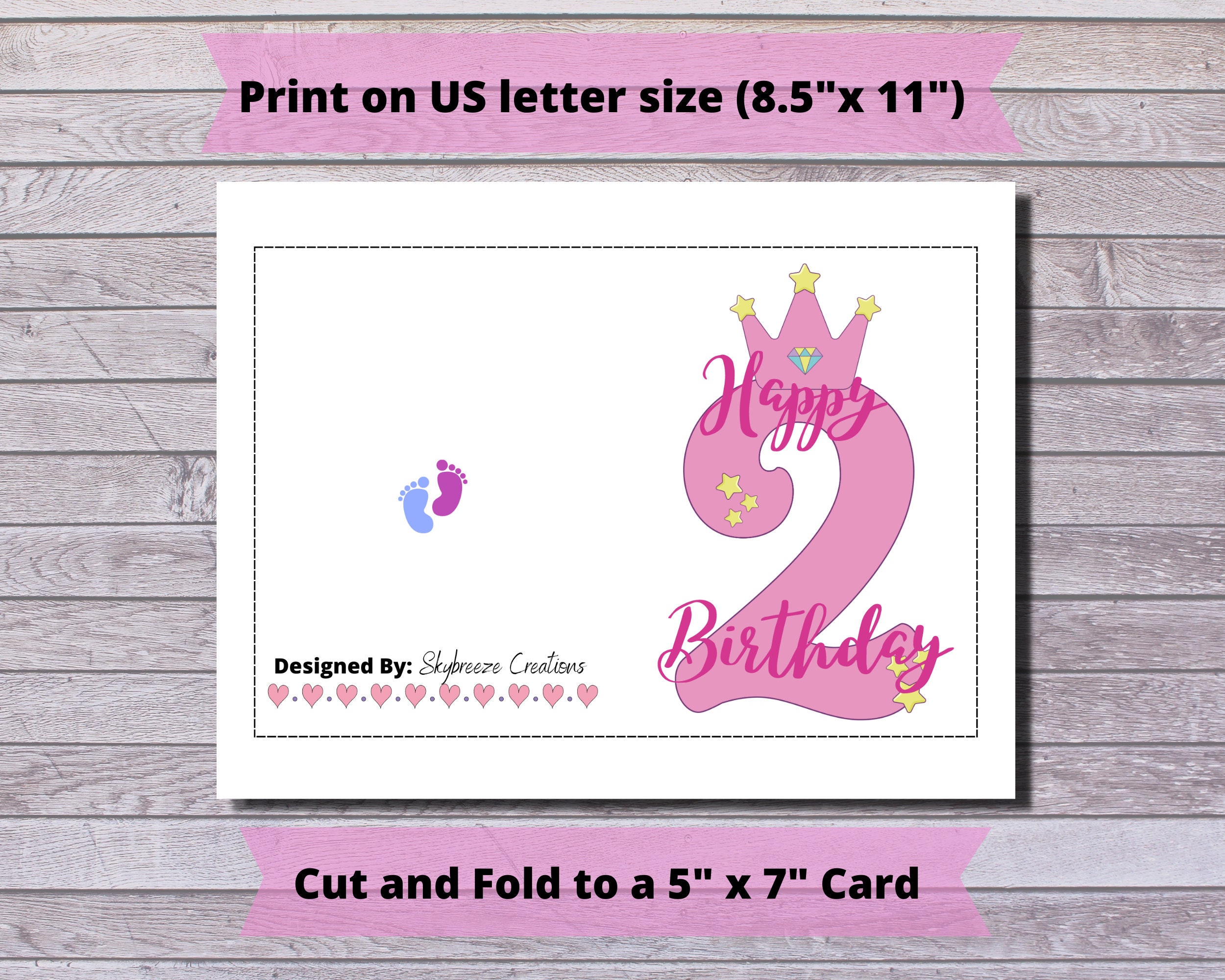 Printable Birthday Card for 2 Year Old Girl - Etsy