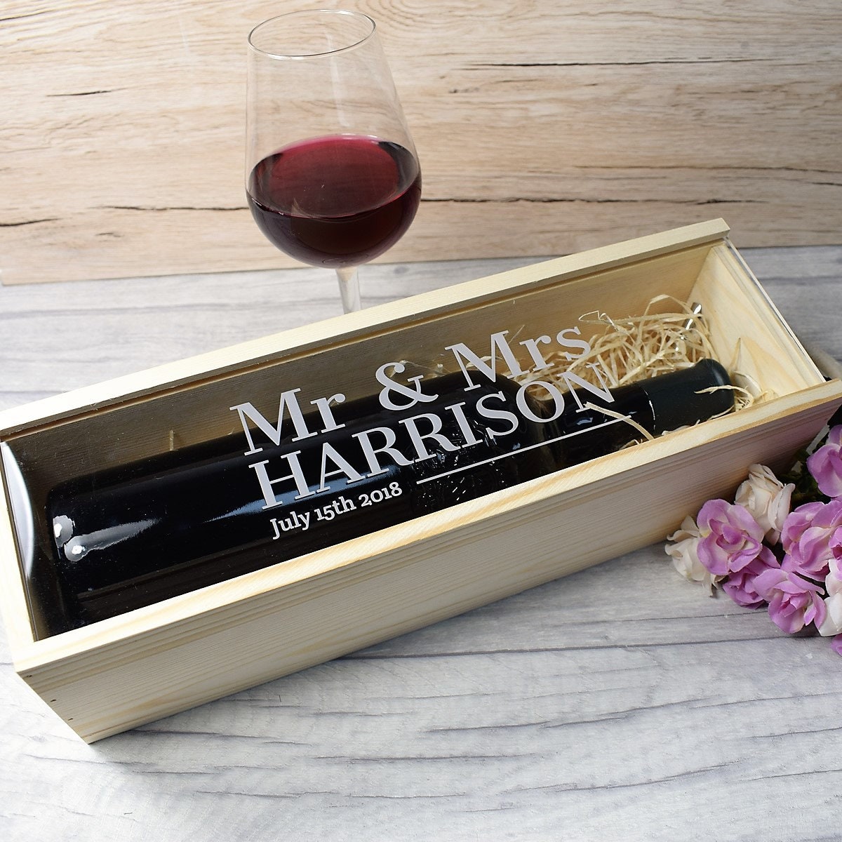 Personalised Wine Box Engraved Rustic Wooden Wedding Wine Box, Wooden ...