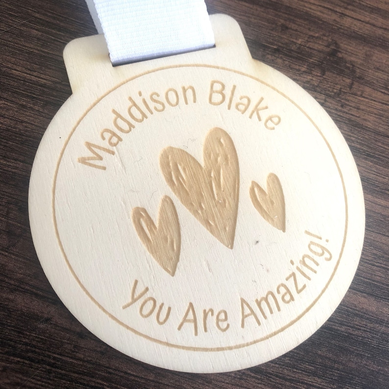 Personalised Engraved Wooden Medal With Hearts | Well Done Medals | Eco ...