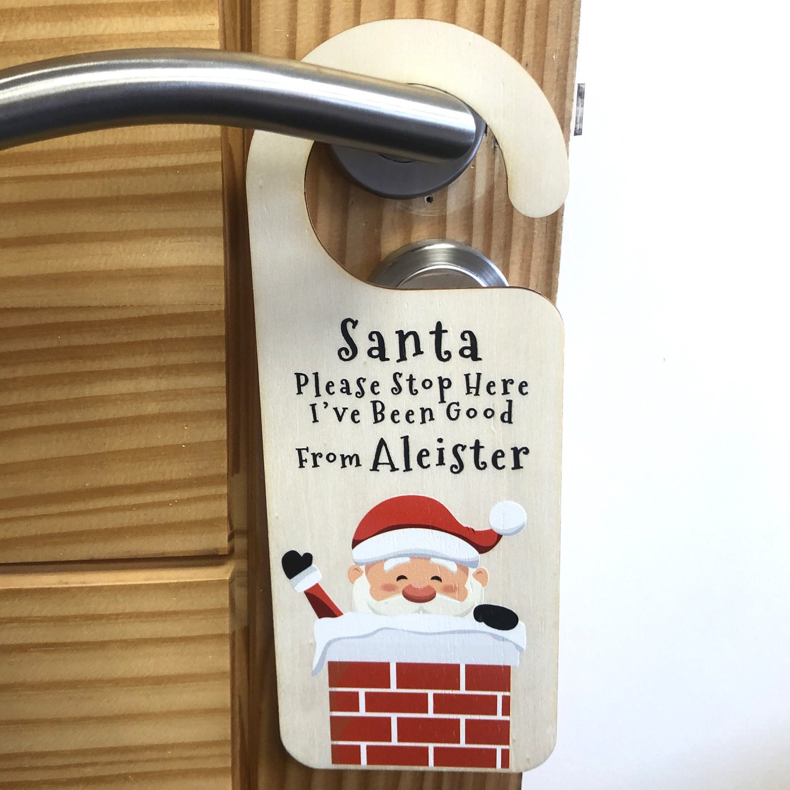 Santa Stop Here Personalised Door Sign | Printed Wooden Hanger ...