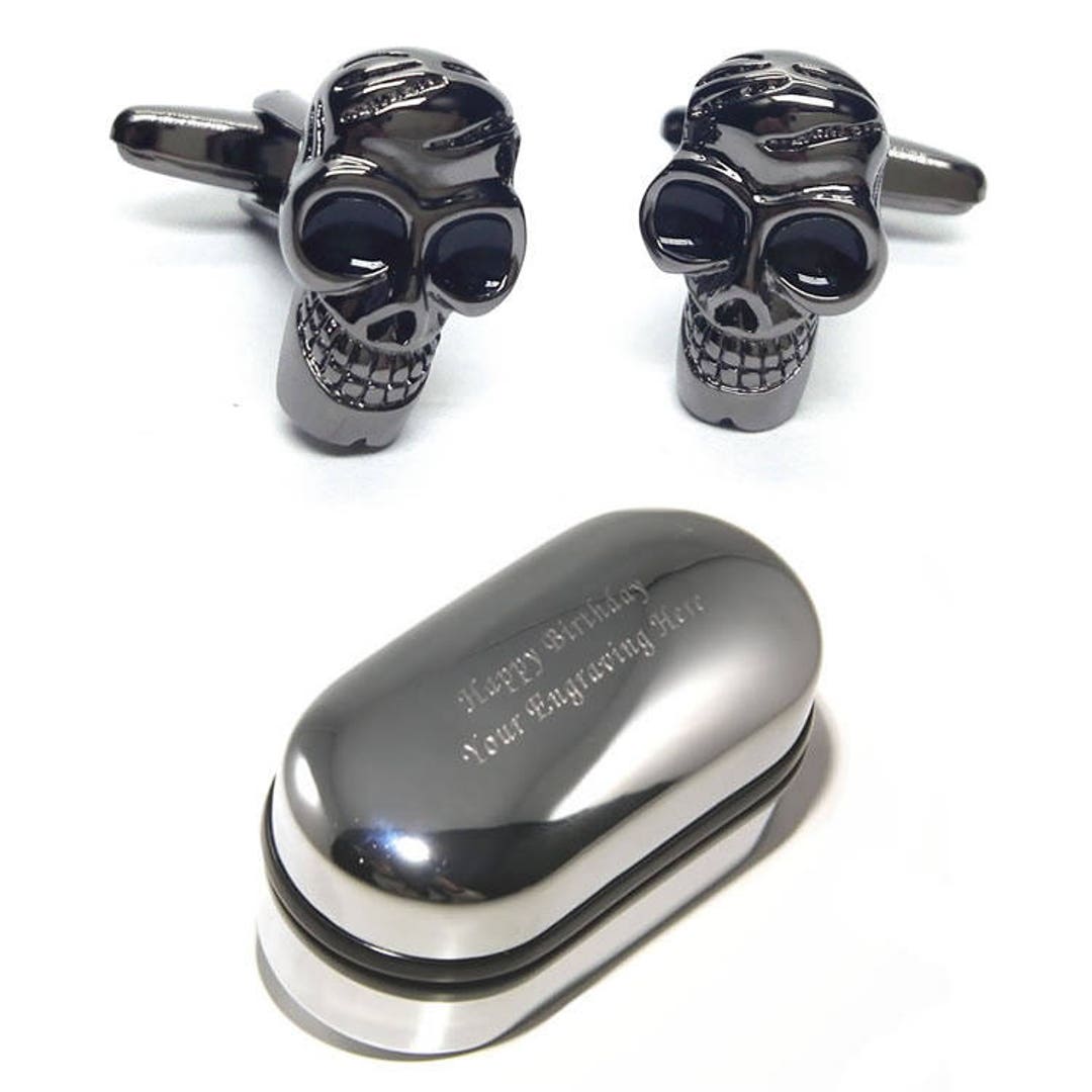 Pirate Gothic Spooky Halloween Black Eyes Skulls Cufflinks & Engraved ...