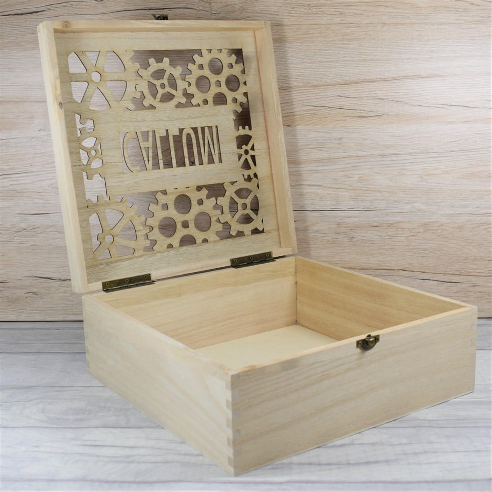 Wooden Cut Out Box with Cogs and Gears Design Boxes For | Etsy