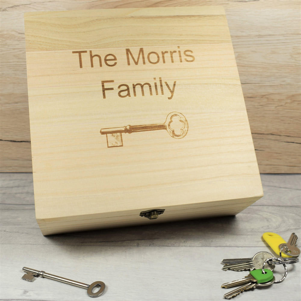 Engraved & Personalised Wooden Key Box - Family Key Box, Wooden ...