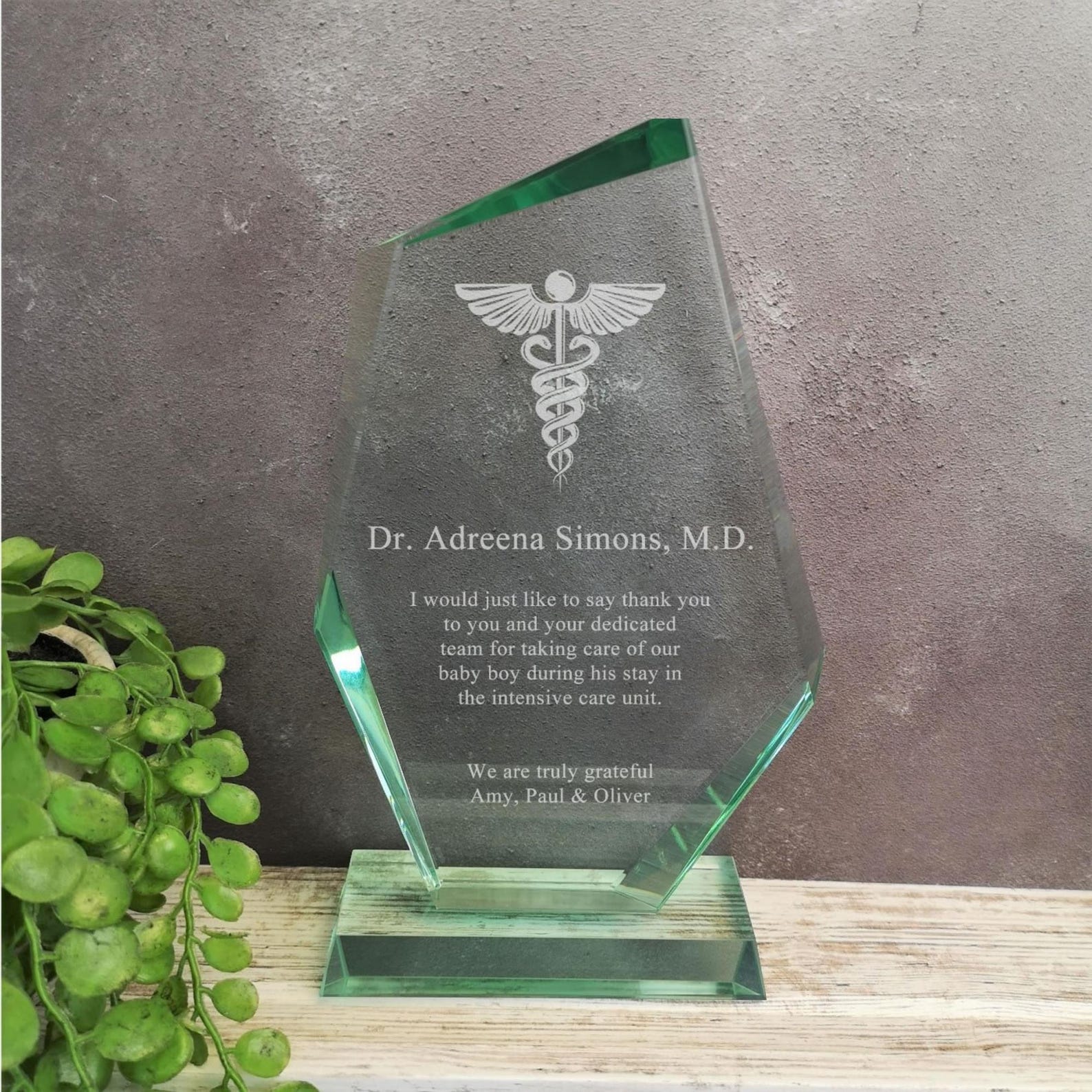 Doctors Thank You Gift With Caduceus, Glass Thank You Plaque ...