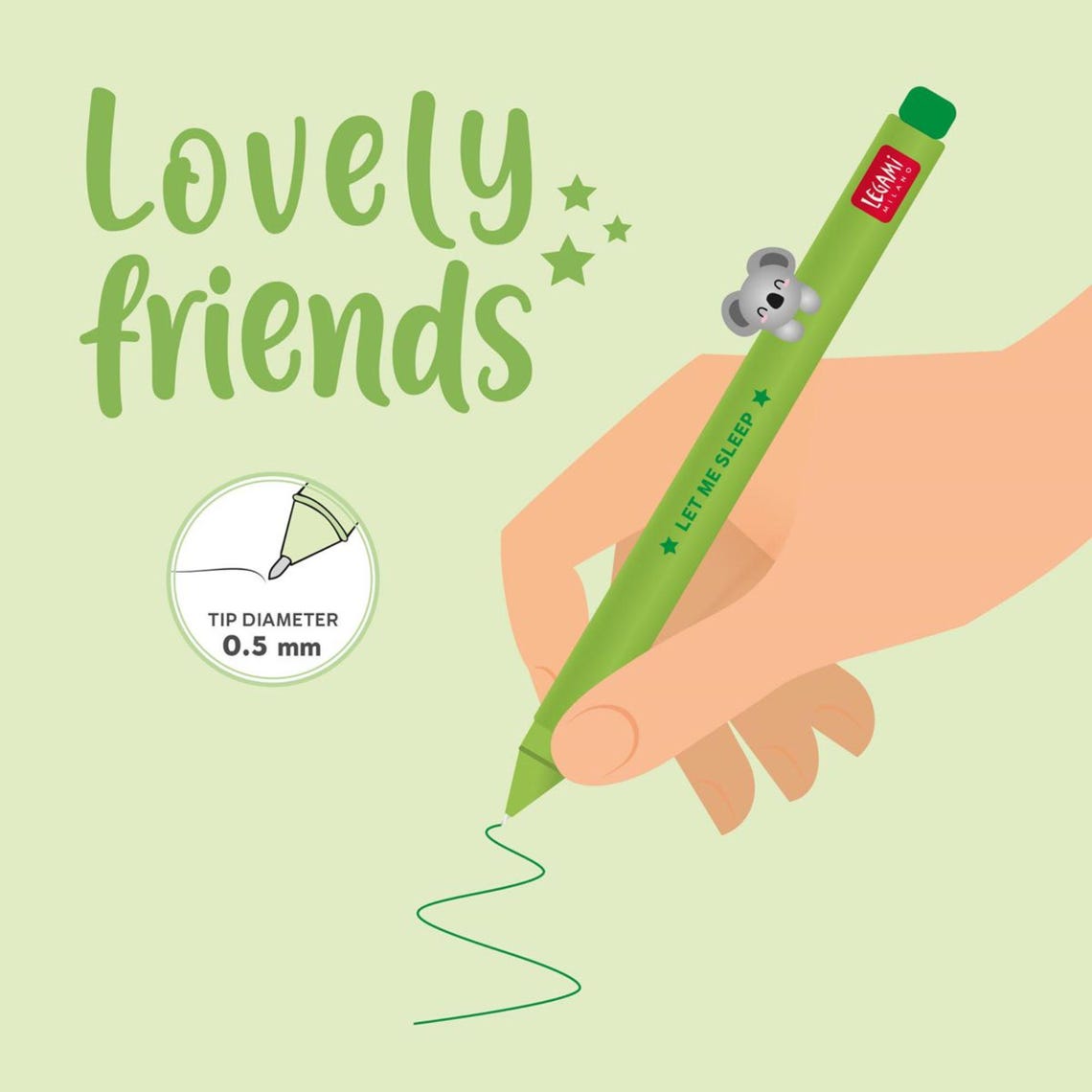 Legami Lovely Friends Koala Bear Green Gel Pen, Koala Bear Pen, Cute ...