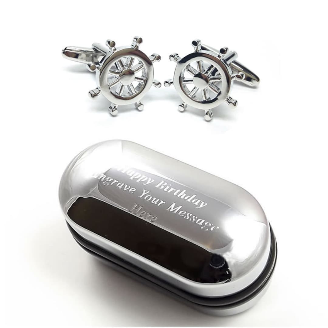 Nautical Sailing Ships Wheel Cufflinks & Engraved Gift Box (X2PSN136 ...