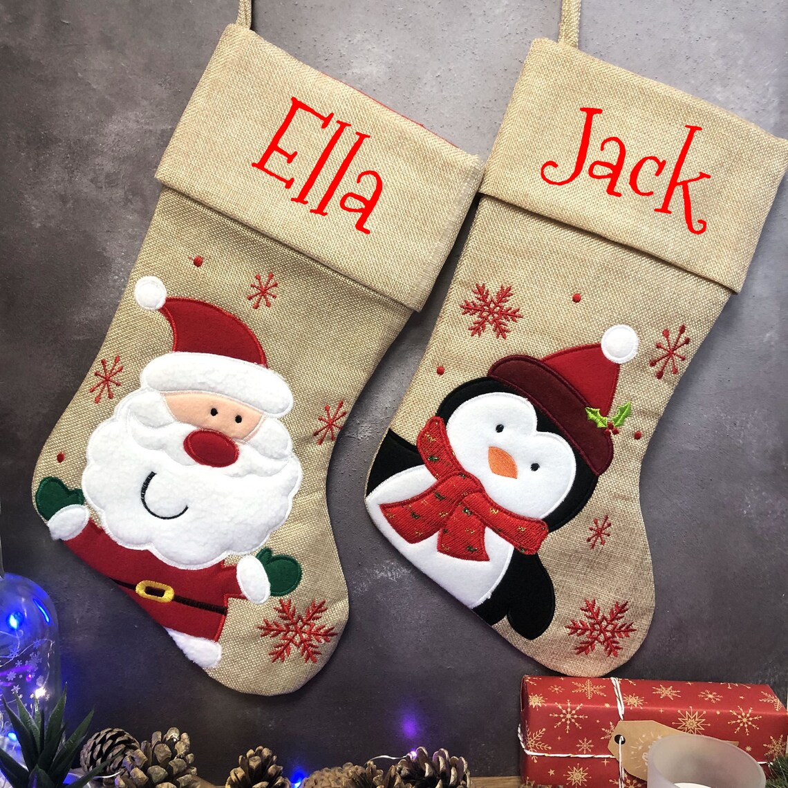 Deluxe Personalised Stocking Plush Hessian Christmas - Etsy UK