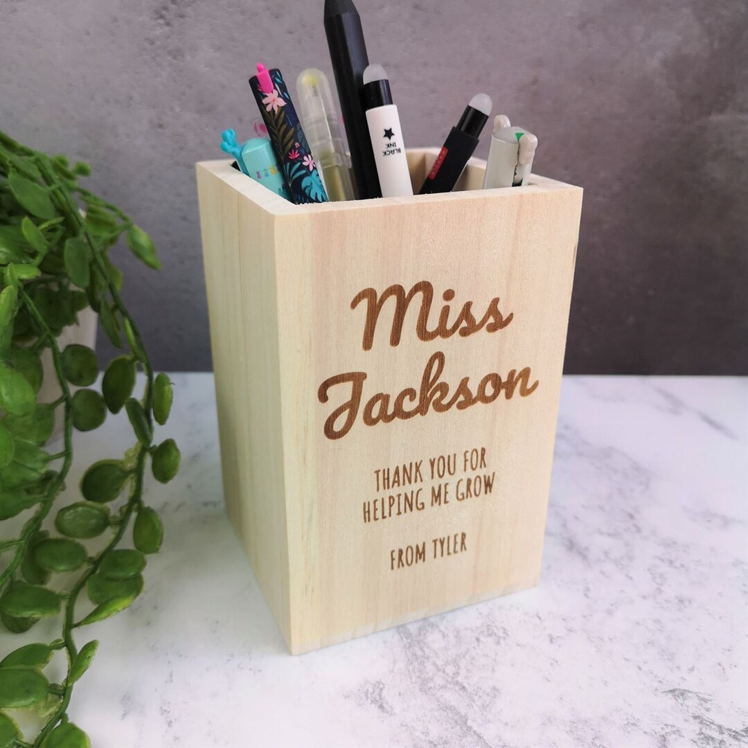 Personalised Teachers Thank You Pen Pot Wooden Pencil Holder Desk ...