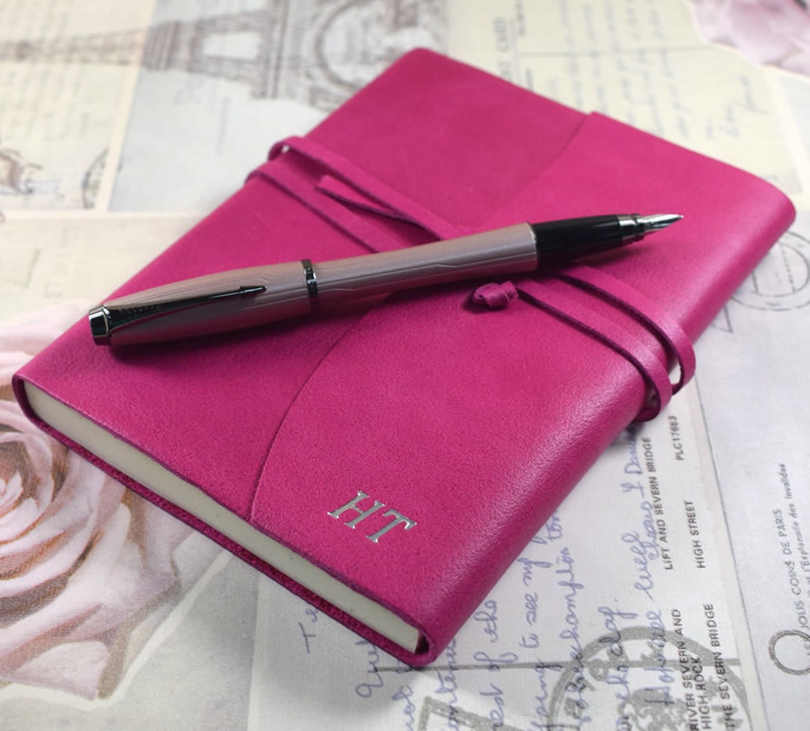 Personalised Embossed Medium Pink Genuine Leather Journal - Etsy
