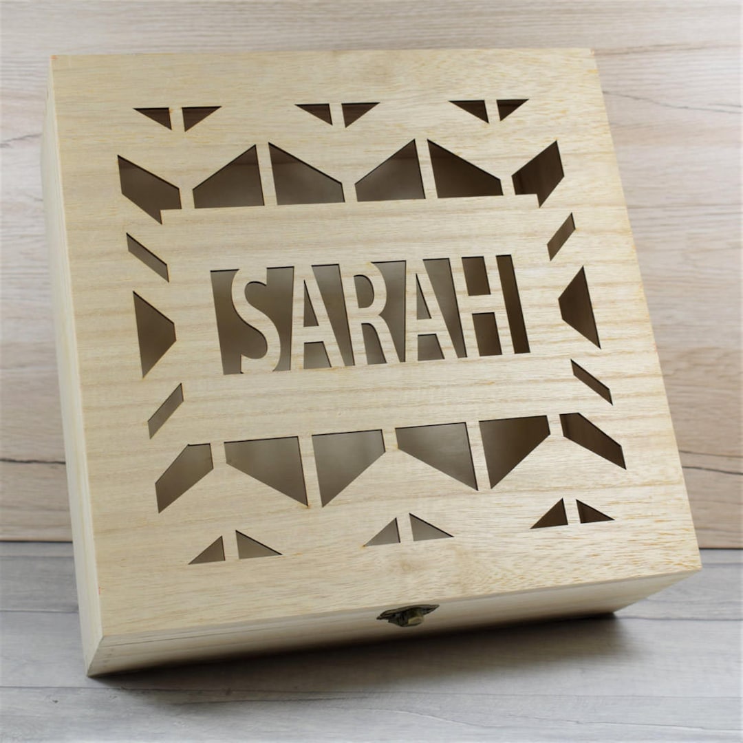 Personalised Wooden Box With Zig Zag Cut Out Design Cut Out - Etsy