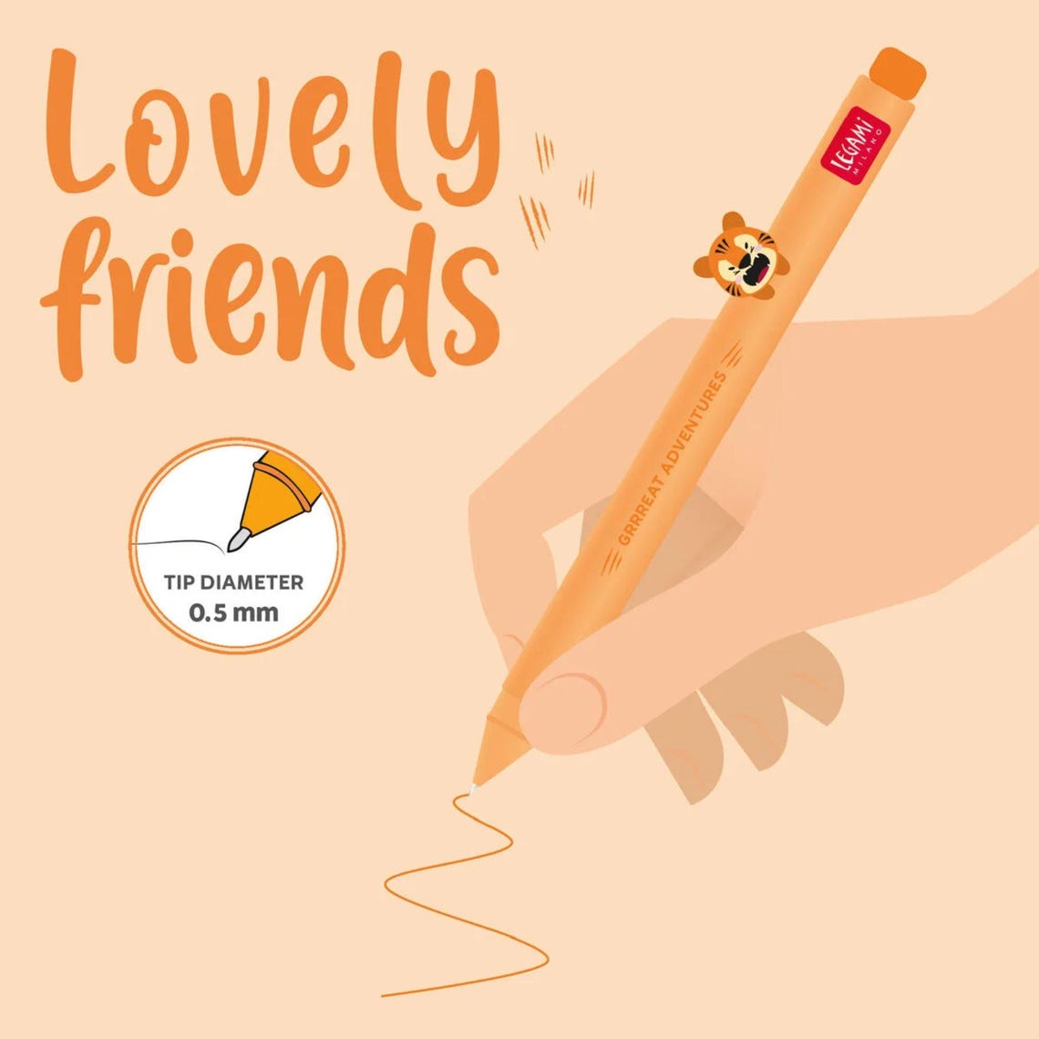 Legami Lovely Friends Orange Tiger Gel Pen, Tiger Pen, Cute Tiger Pen ...