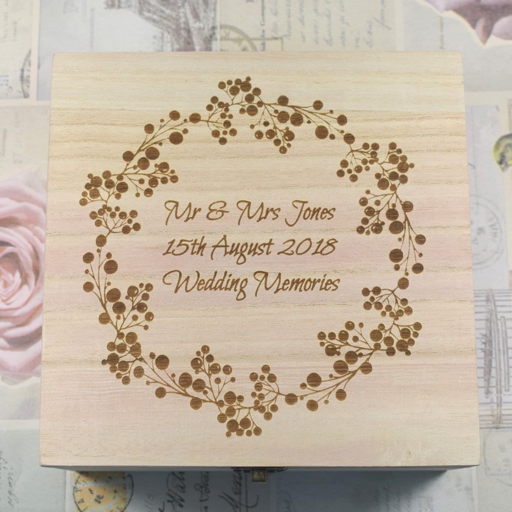 Engraved Wedding Memories Box With Classy Wreath Design | Etsy