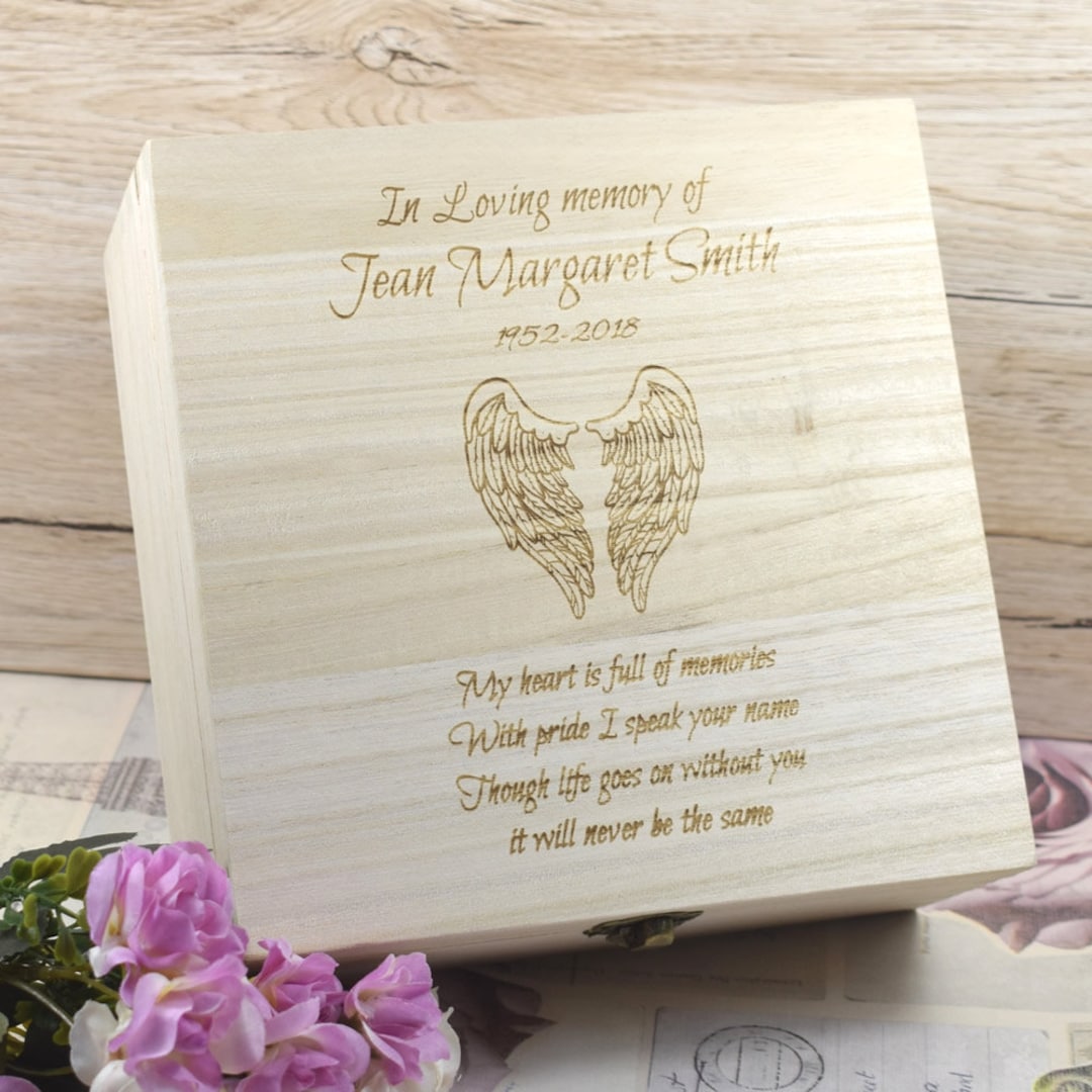 Personalised, Engraved Remembrance Keepsake Box With Wings Design - in ...