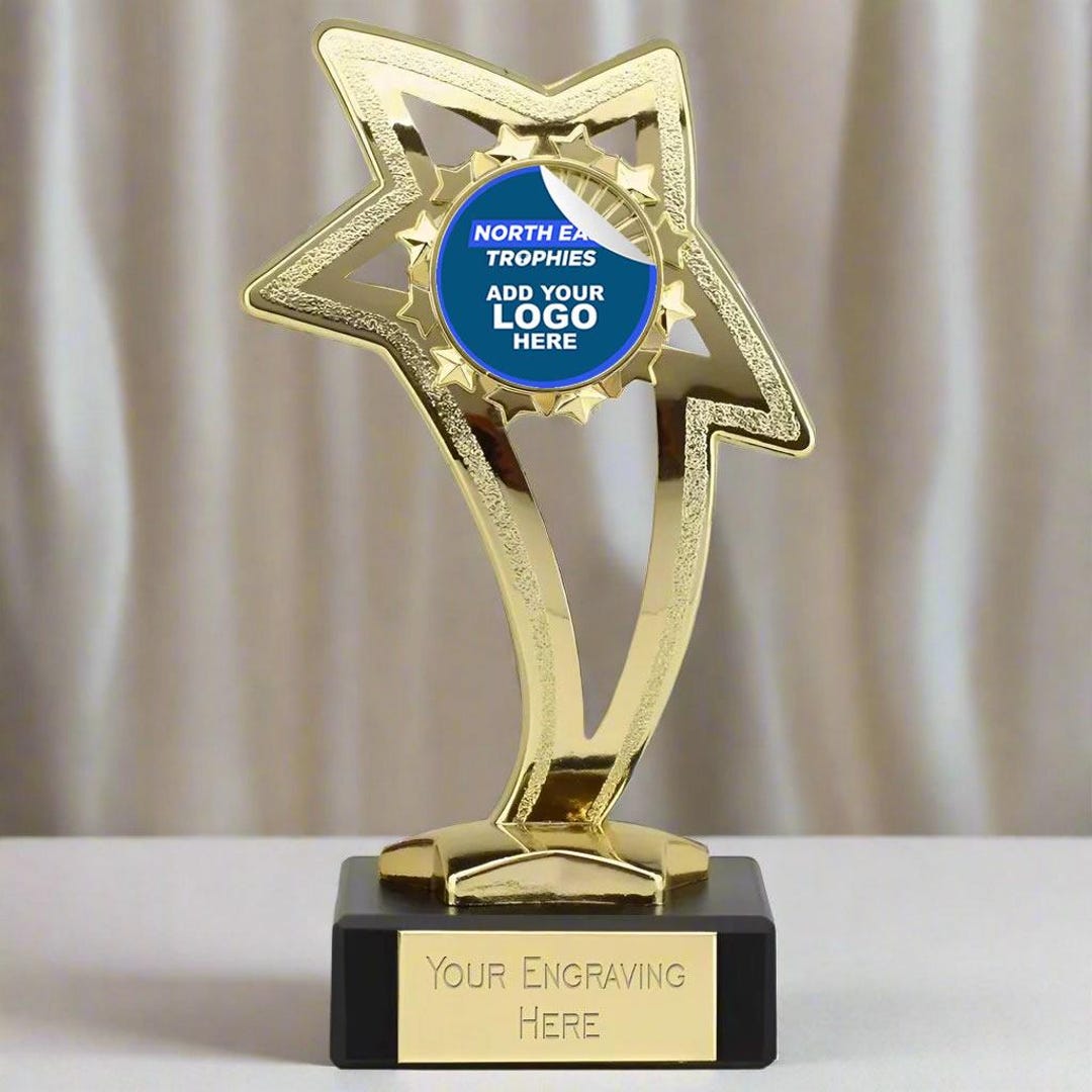 Gold Shooting Star Trophy Award, Curved Star Award, Add Your Own Logo ...
