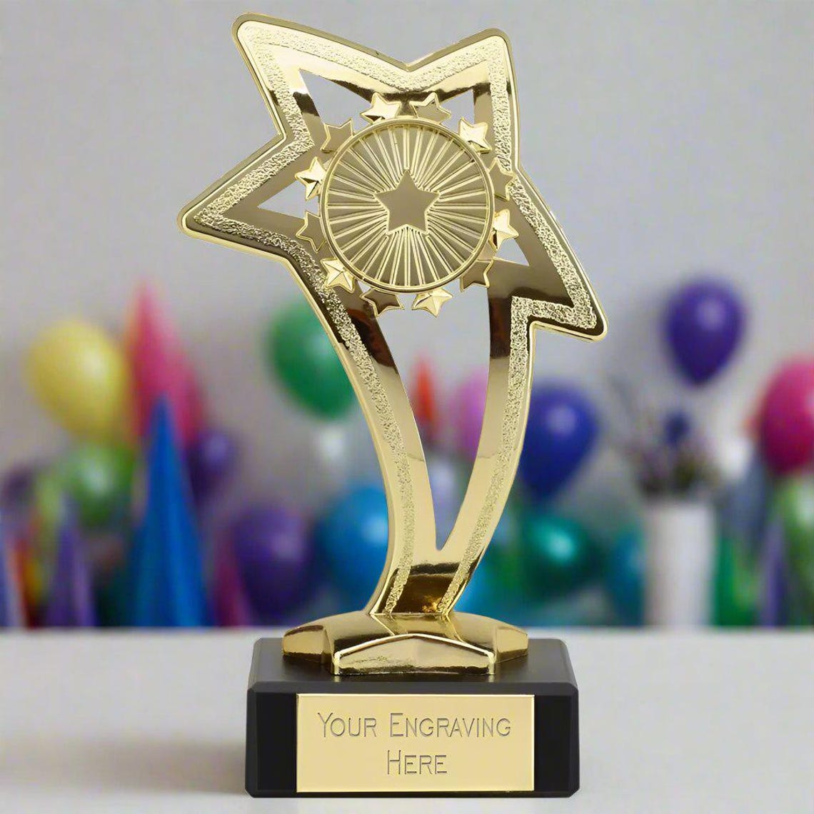 Gold Shooting Star Trophy Award, Curved Star Award, Add Your Own Logo ...