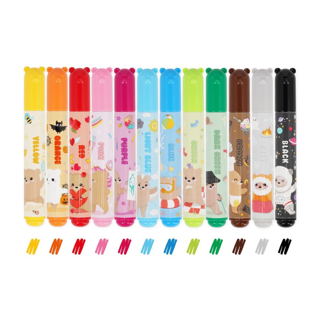 Legami Teddy Friends Marker Pens - Set of 12, Washable Felt Tip Pens ...