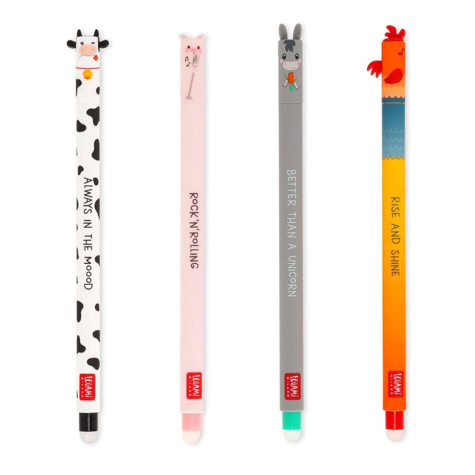 Legami Farm Animal Pens, Sweet Farm Animal Erasable Gel Pen Set of 4 ...