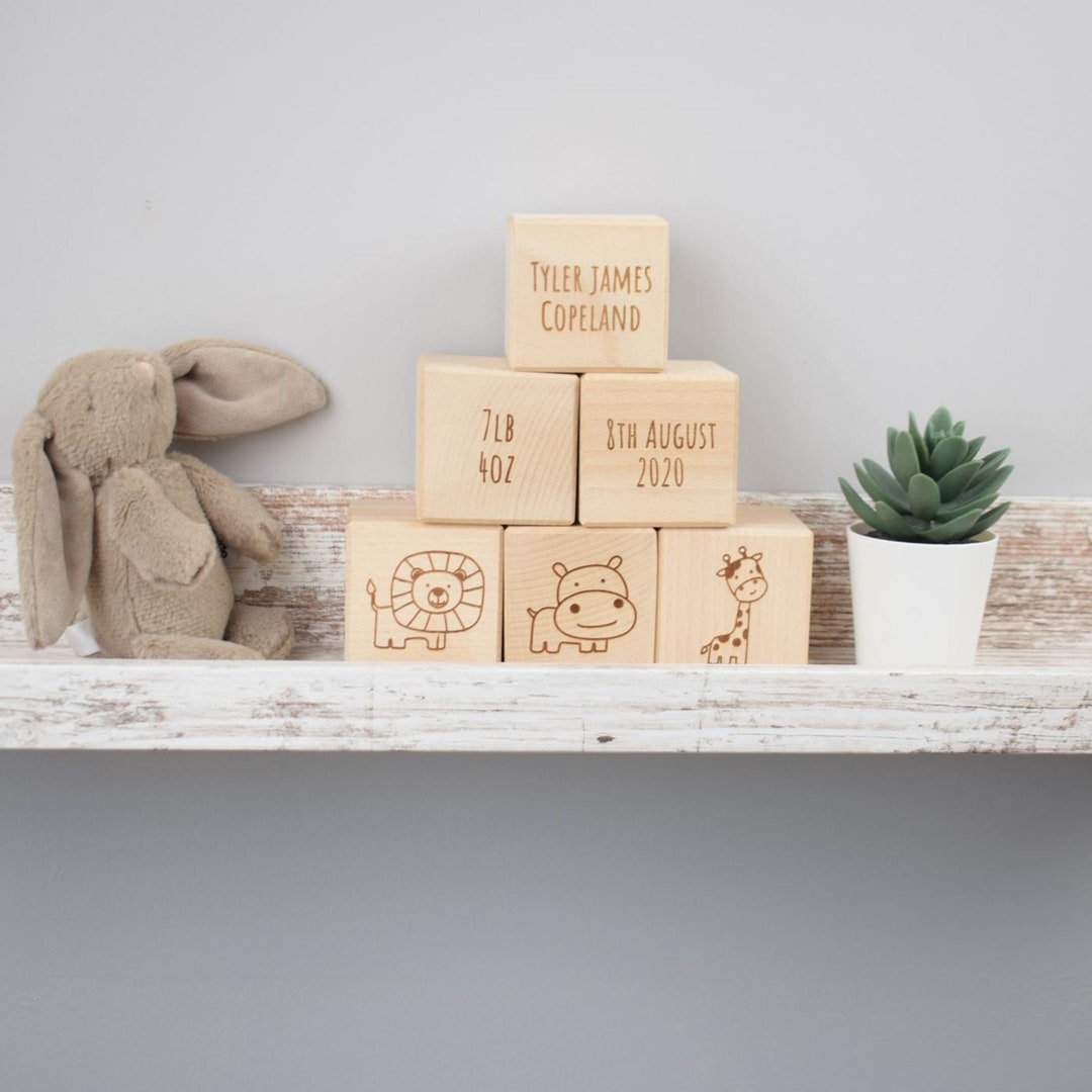 Personalised Baby Birth Block Keepsakes Cube Engraved: Feet, Name ...