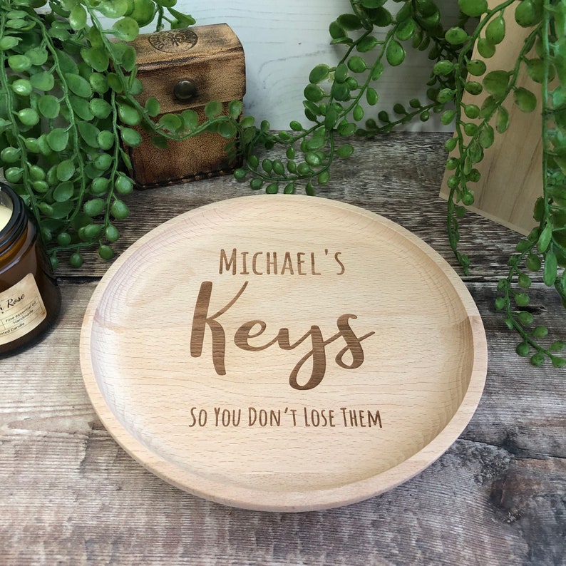 Personalised Wooden Key Coin Tray - Wooden Trinket Dish - Father's Day ...