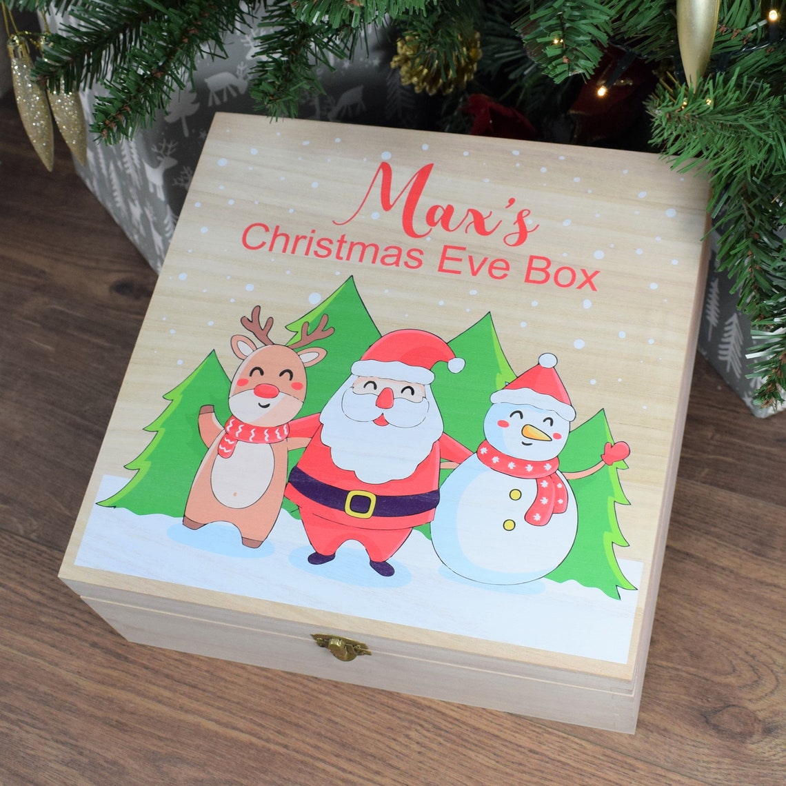 Personalised Printed Xmas Eve Box - Custom Wooden Christmas Box for ...