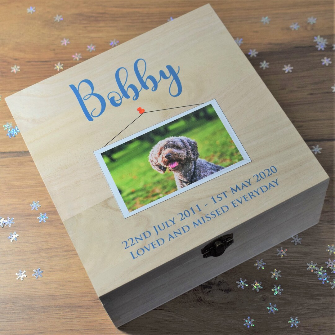 Pet Memorial Keepsake Wooden Box Bespoke Personalised Printed Photo Box ...