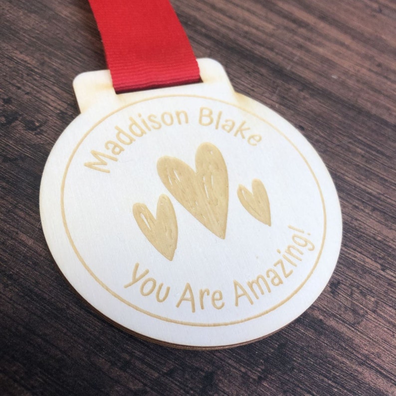 Personalised Engraved Wooden Medal With Hearts | Well Done Medals | Eco ...