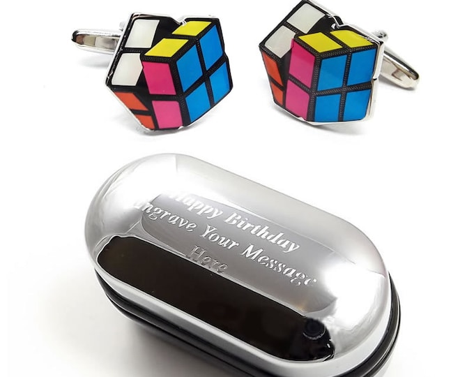 Retro Rubix Cube Puzzle Cufflinks & Engraved Gift Box - Etsy