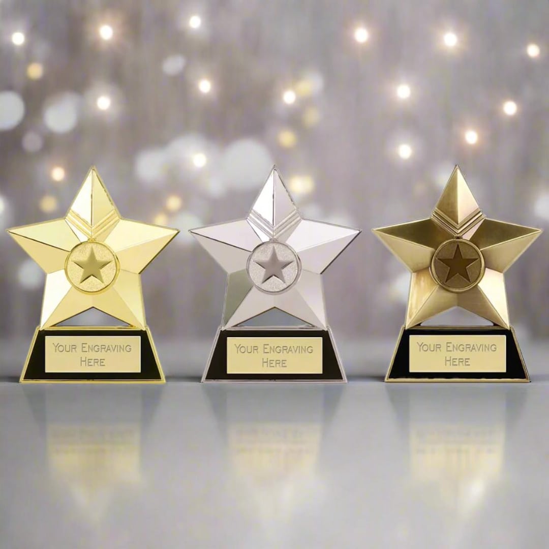 Star Plaque Trophy Award, FREE ENGRAVING, Add Your Logo, Gold, Silver ...
