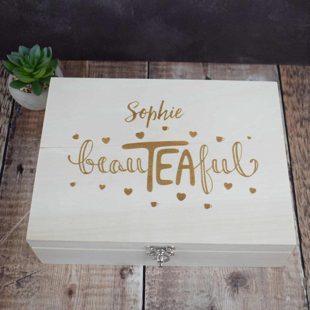 Personalised Engraved Tea Storage Box - Custom Gift for Tea Lovers ...