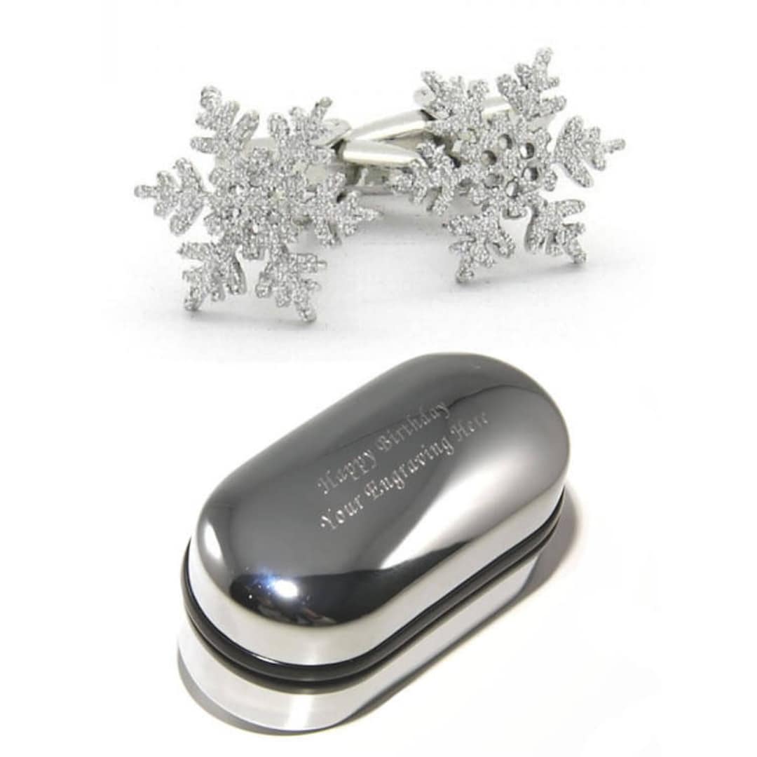 Silver-coloured Festive Snowflake Christmas Cufflinks & Engraved Gift ...
