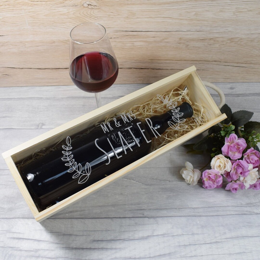 Boîte à vin personnalisée en bois avec gravure rustique, boîte-cadeau à ...