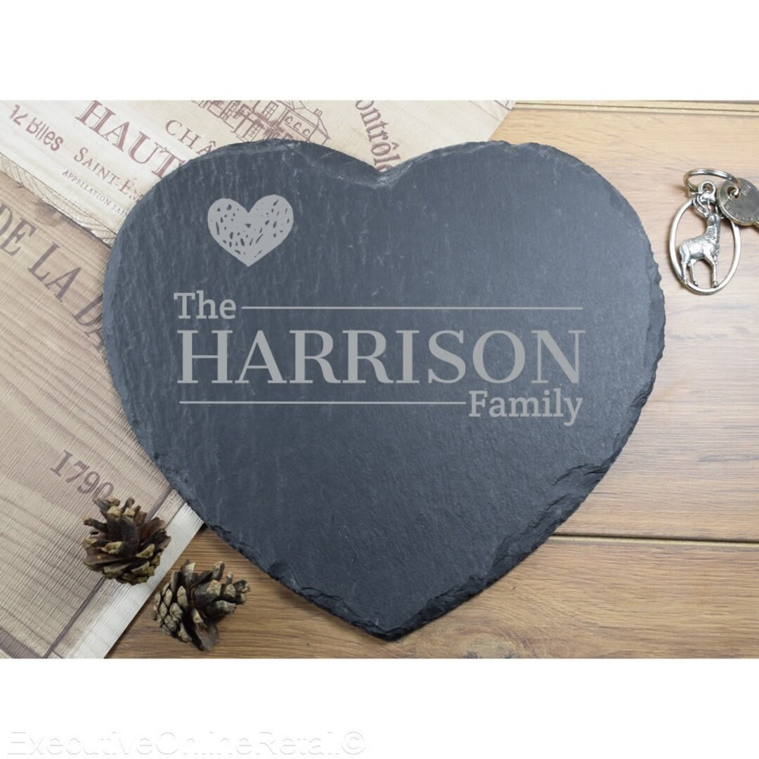 Personalised Engraved Heart Slate Placemat, the Family, Platter ...