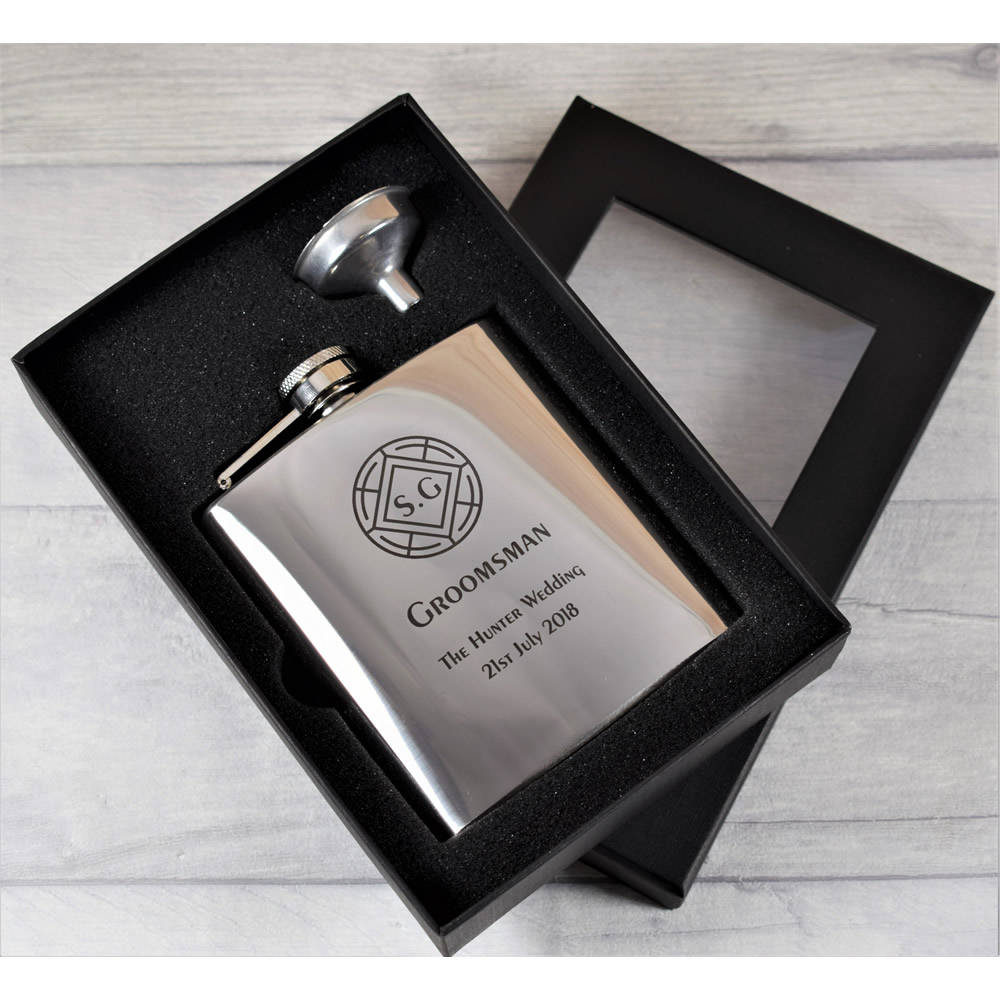 Bespoke Personalised Wedding Hip Flask With Round Crest | Etsy