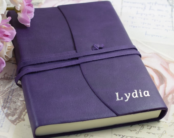 Personalised Embossed Large Purple Genuine Leather Refilliable Journal ...