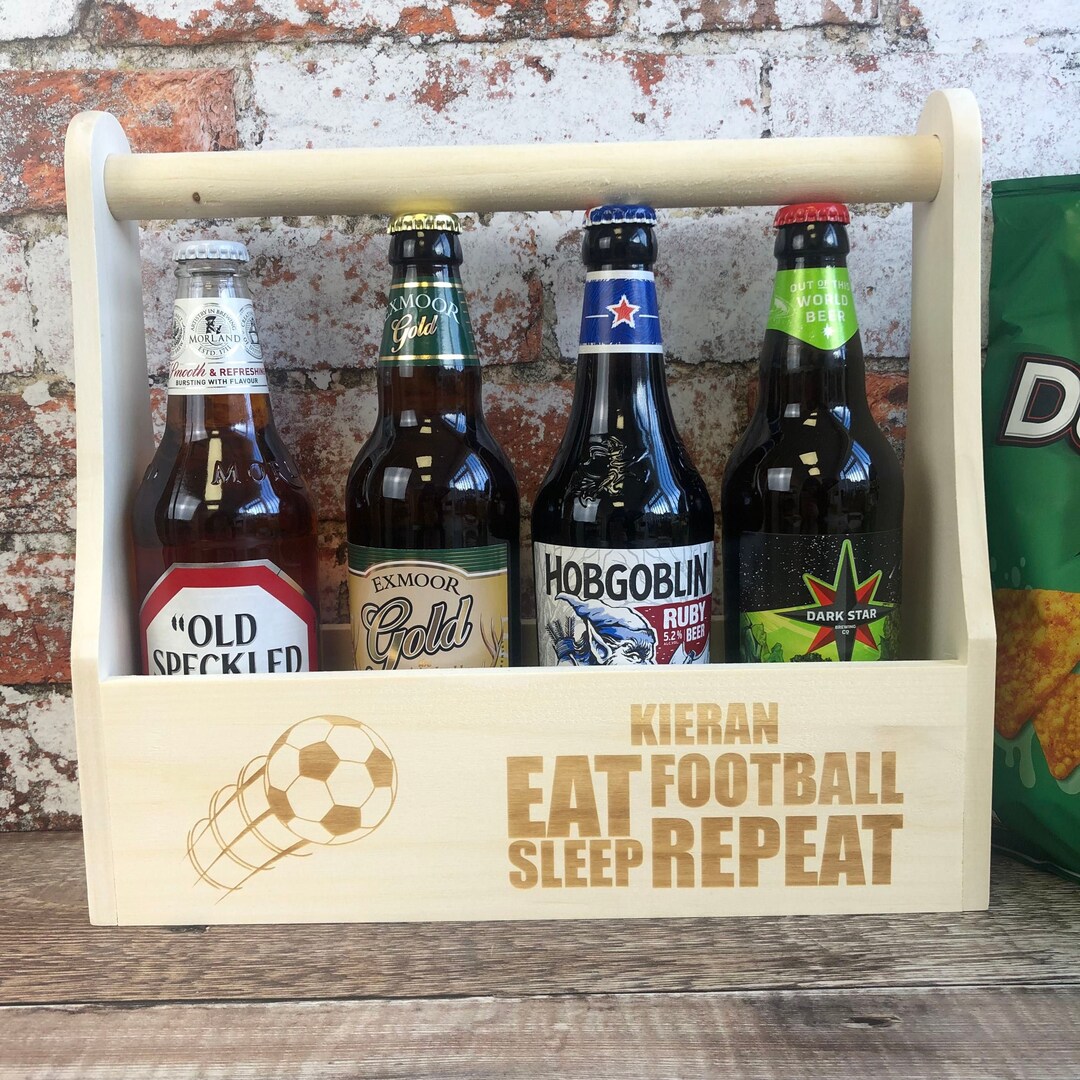 Personalised Wooden Beer Caddy, Football Fans, Engraved Personalized ...