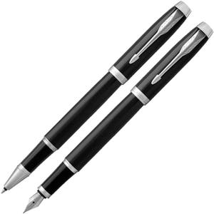 Engraved Parker IM Black & Chrome Rollerball and Fountain Pen Set, Personalised Pen Set ...