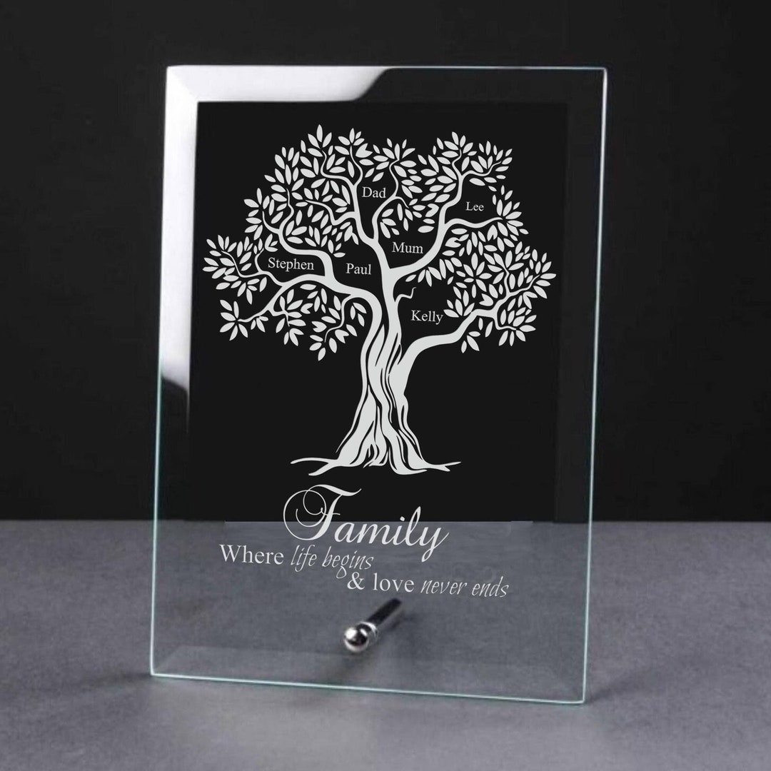 Personalised Engraved Family Tree Glass Plaque, Family Tree Gift, Gifts ...