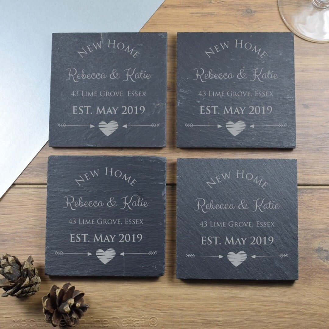 Slate Coasters for New Home Personalised, Family, Couples, Housewarming ...