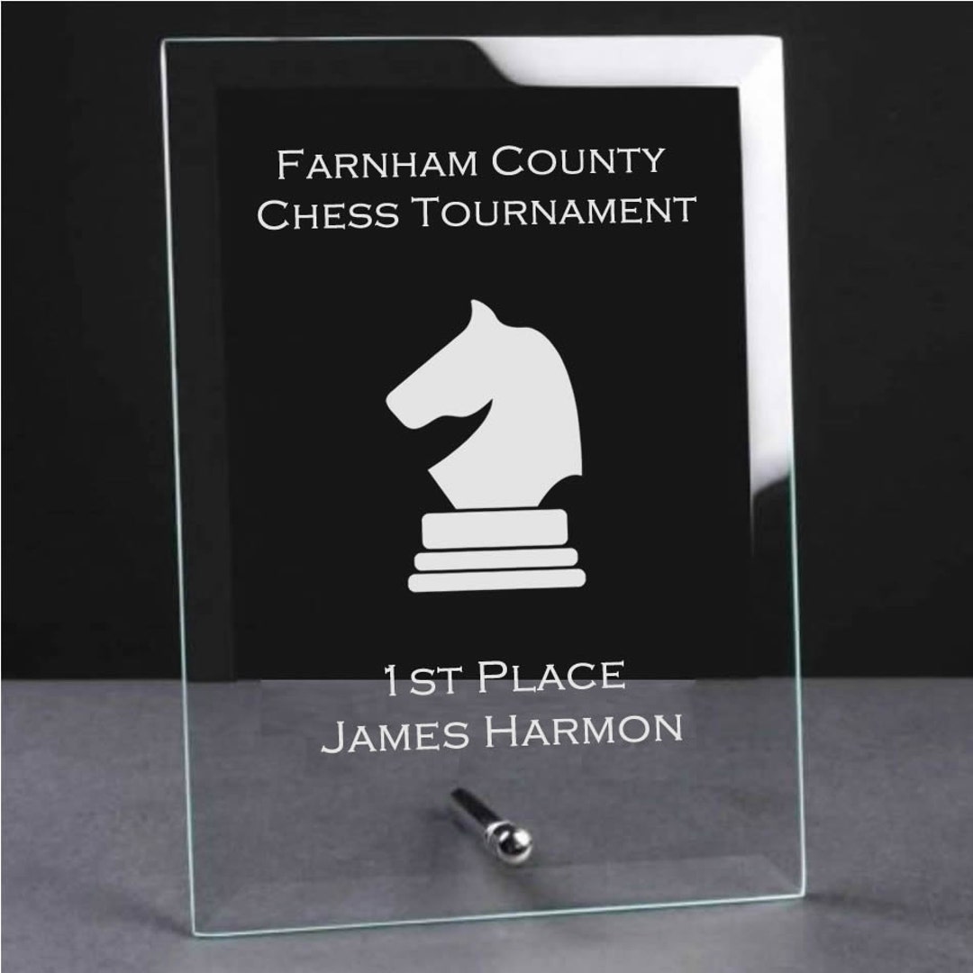 Engraved Jade Glass Plaque Chess Trophy Award - Chess Club, Chess ...