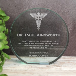 Glass Plaque for Doctors With Caduceus, Thank You Gift for Doctors ...