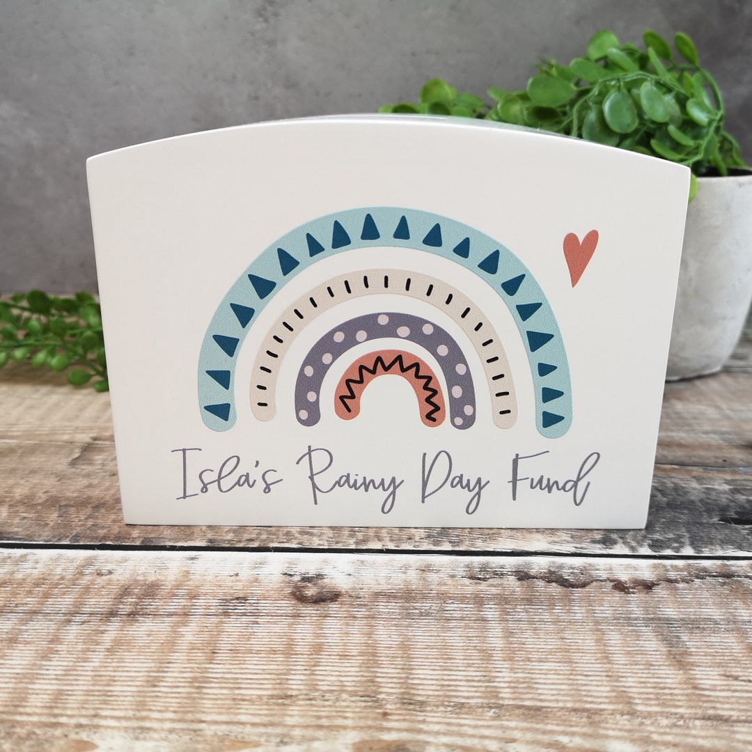 Personalised Solid Wood Luxury Money Box With Rainbow | Personalised ...