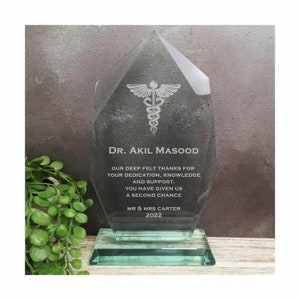 Glass Plaque for Doctors With Caduceus, Thank You Gift for Doctors ...