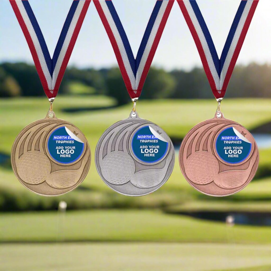 Personalised Golf Medals With Ribbon, FREE ENGRAVING, Gold, Silver ...