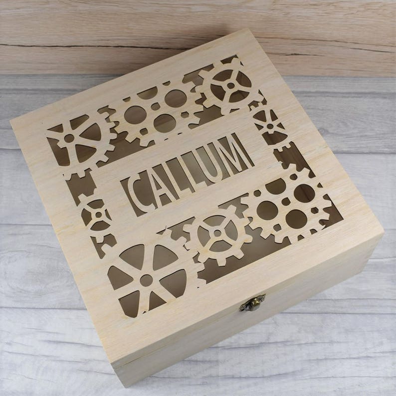 Wooden Cut Out Box with Cogs and Gears Design Boxes For | Etsy