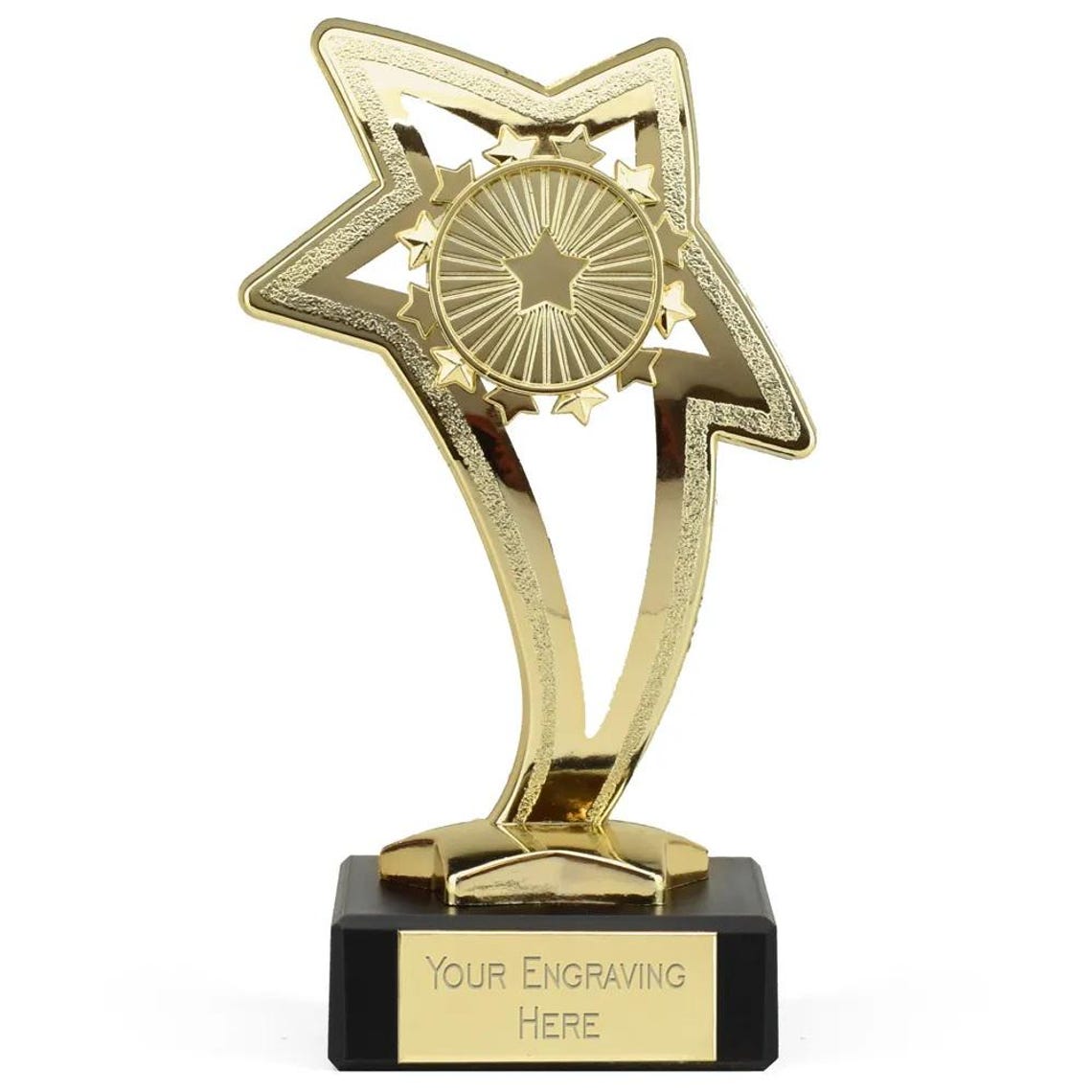 Gold Shooting Star Trophy Award, Curved Star Award, Add Your Own Logo ...