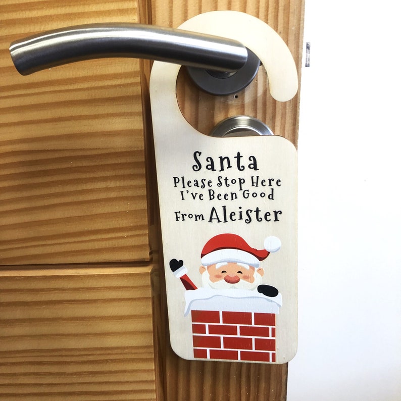 Santa Stop Here Personalised Door Sign Printed Wooden Hanger - Etsy UK