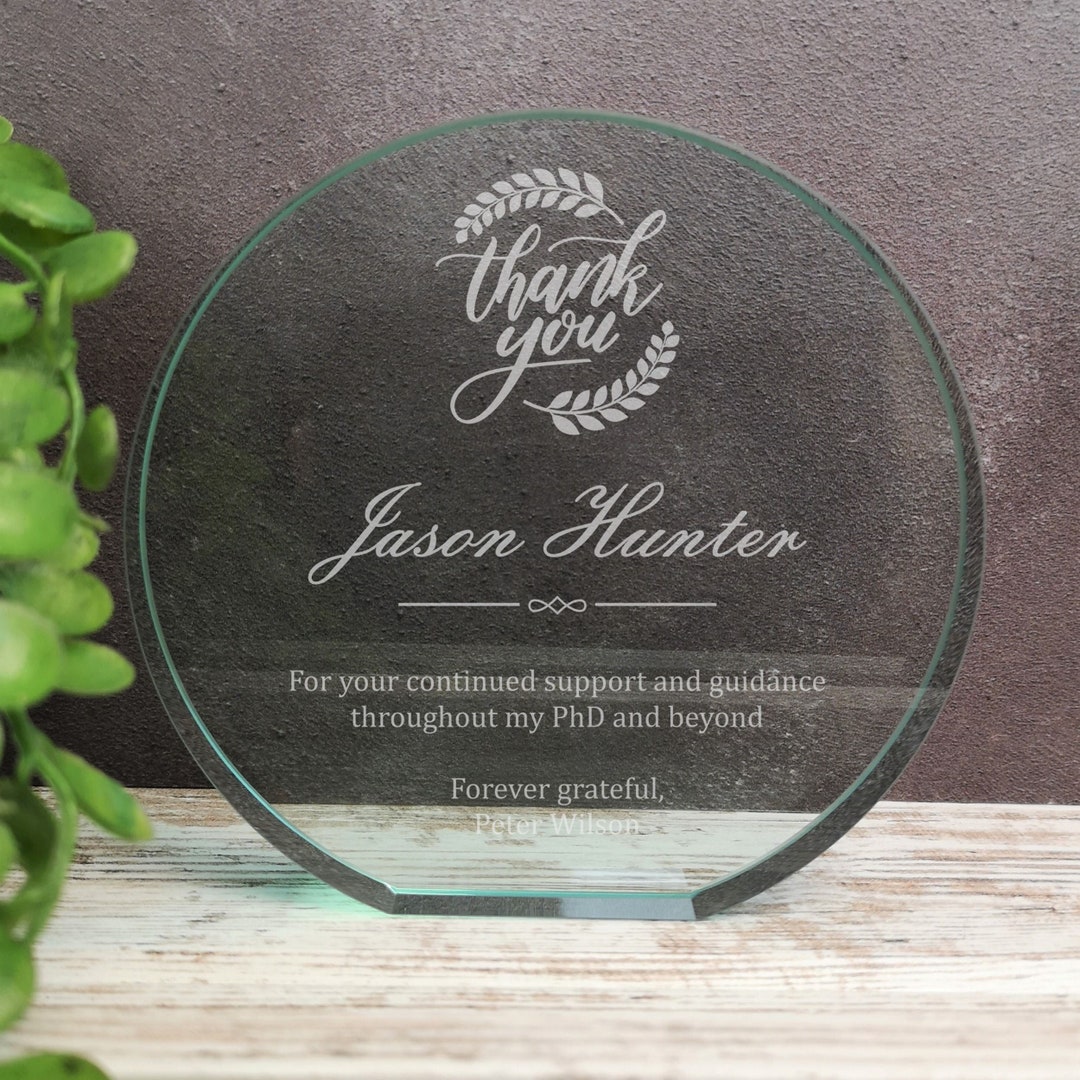 Personalised Thank You Gift Engraved Glass Plaque Award - Thank You ...