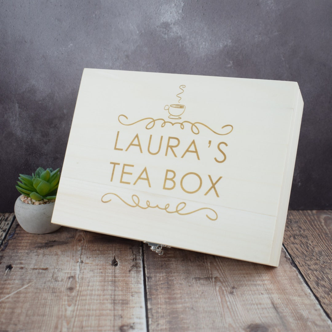 Personalised Engraved Tea Storage Box - Perfect Custom Gift for Tea ...